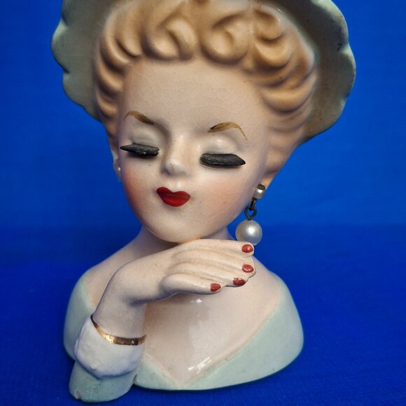 Inarco | Accents | Vintage 963 Inarco Porcelain Green Hat Lady Head ...